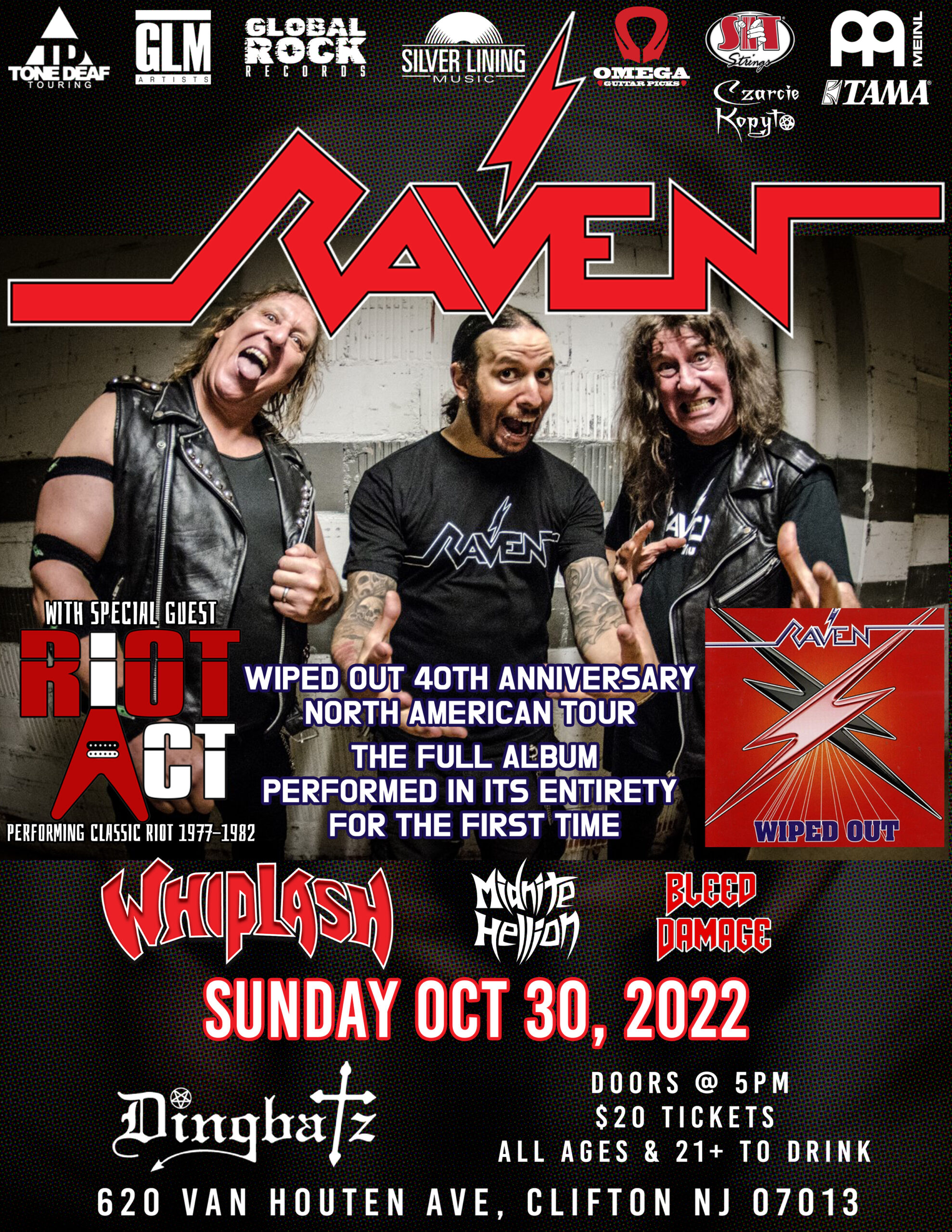Raven (Wiped Out 40th Anniversary Tour) w/ Riot Act / Whiplash ...